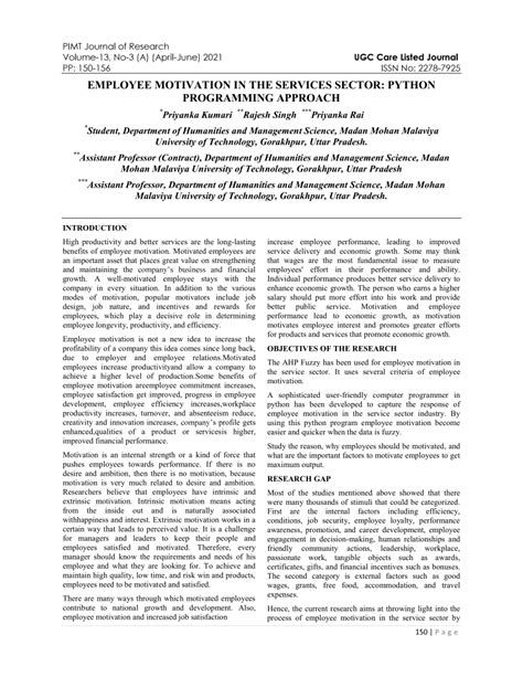 Pdf Employee Motivation In The Services Sector Python Programming Approach