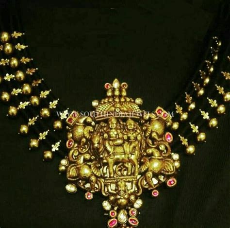 Black Thread Necklace With Temple Pendant South India Jewels Gold