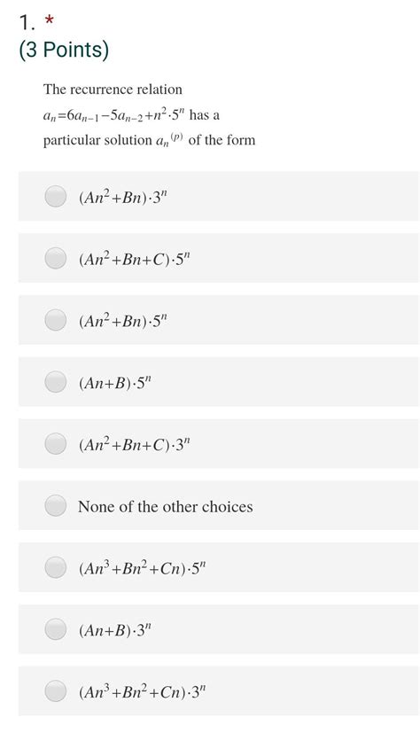 Solved 1 3 Points The Recurrence Relation