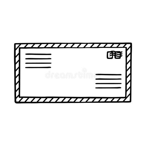 Closed Envelope Outline Doodle Symbol Hand Drawn Letter With Postage Stamps Stock Vector