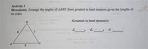 solved activity 1 directions arrange the angles of delta any from greatest to least measure