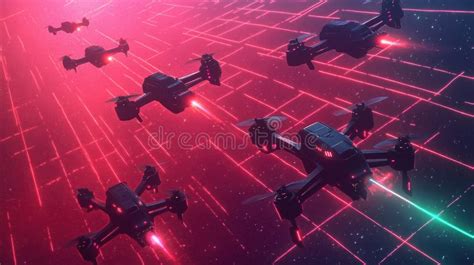 Ai Drone Swarm In Cyberspace Stock Illustration Illustration Of