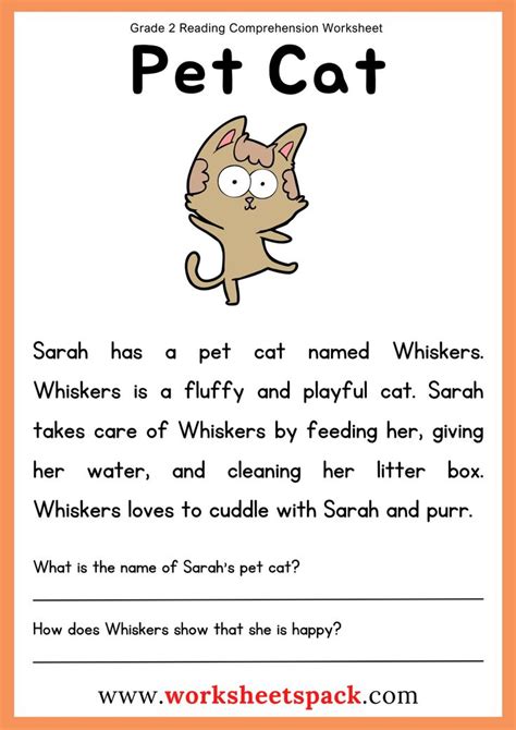 Pet Cat Grade Reading Comprehension Worksheet Reading Comprehension Reading Comprehension