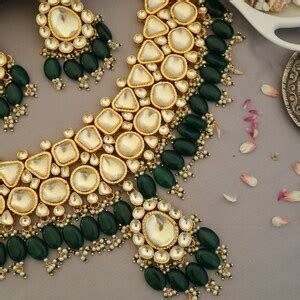 Emerald Green Gold Plated Kundan Polki Bridal Indian Choker Necklace Set Emerald Green Choker