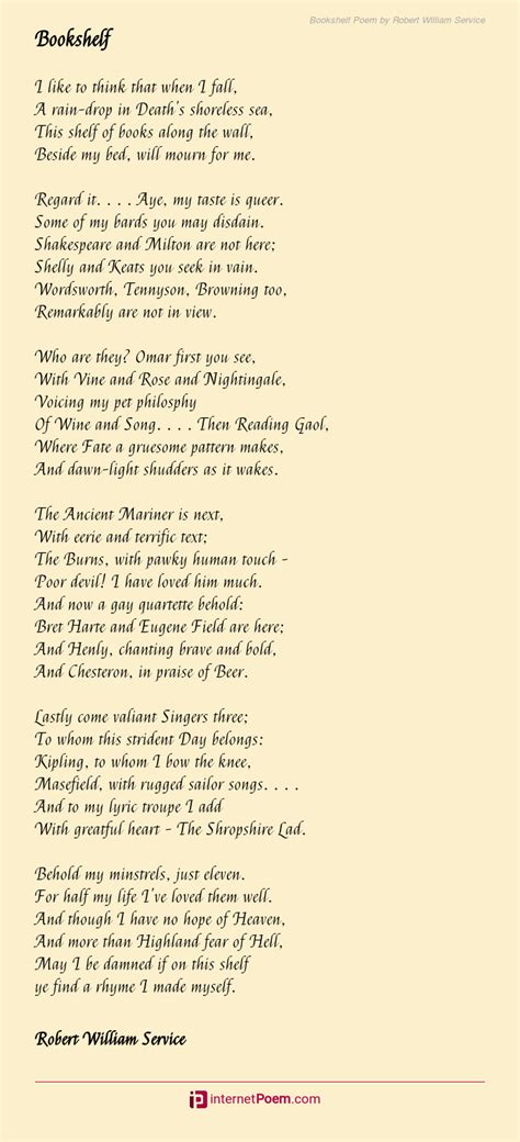 Bookshelf Poem By Robert William Service Bookshelf Poem By Robert William Service