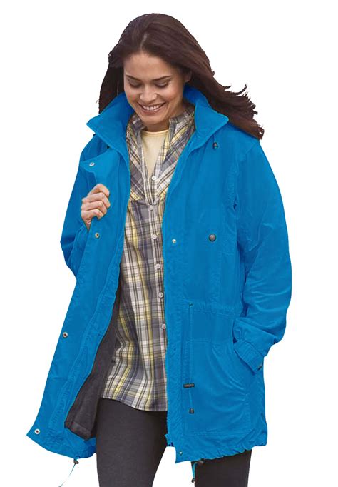 Woman Within Womens Plus Size Fleece Lined Taslon Anorak Rain Jacket
