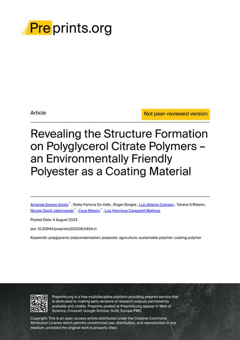 Pdf Revealing The Structure Formation On Polyglycerol Citrate