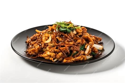 Premium Ai Image Char Kway Teow With Basil On White Background