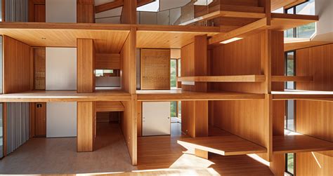 Modernist Interior Shot Interior From Outside Exposed Clt Timber Residential Bedroom And Open