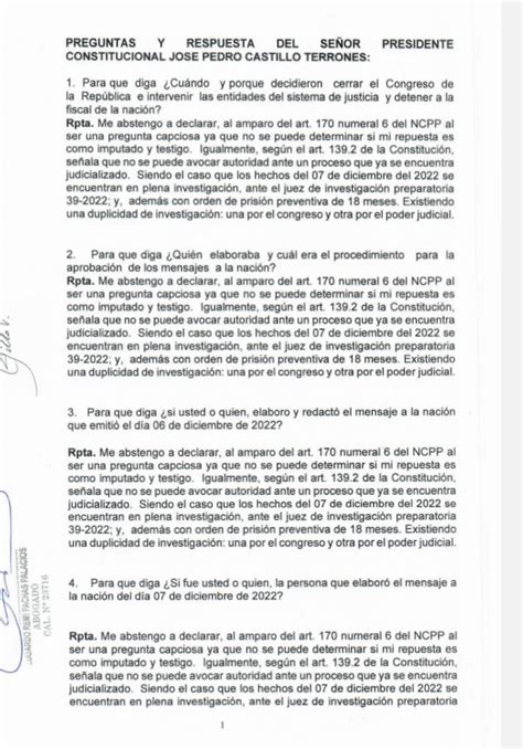Pedro Castillo Se Negó A Declarar Ante La Subcomisión De Acusaciones