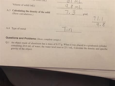 Solved C Specific Gravity C Specific Gravity Calculated Chegg Com