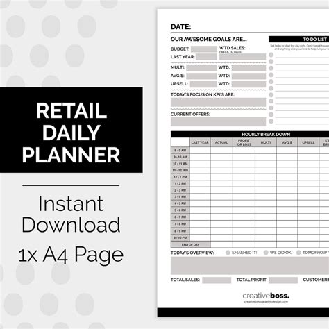 Retail Daily Sales Planner Printable Business Tracker A4 Pdf Etsy