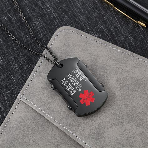 Medical Alert Pendant Necklace For Men Women Custom Engraved Name Id