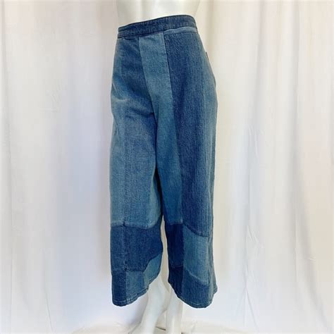 Anthropologie Jeans Anthropologie Womens Pilcro Blue Patchwork Cropped Wide Leg Jeans Size