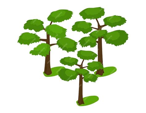Premium Vector Green Bright Spring High Trees With Lush Crown Thin Brown Trunk And Branches
