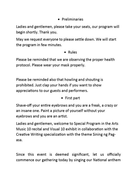 Exhibit And Recital Script Pdf