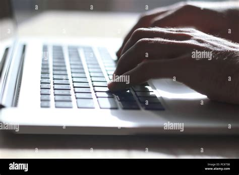 Close Up Male Typing Text On Laptop Keyboard Stock Photo Alamy