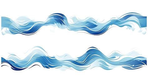 Lines Of Ocean Waves Cool Blue Color Concept Nautical Border Watercolor