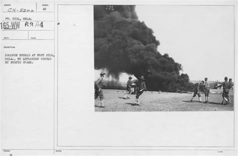 Balloons Accidents And Wrecks Balloon Burned At Fort Sill Okla By Explosion Caused By