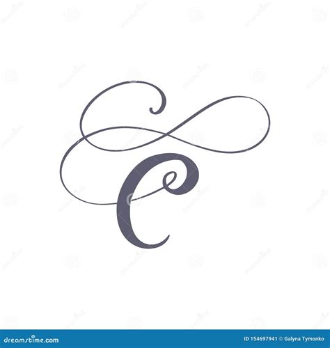 Vector Hand Drawn Calligraphic Floral C Monogram Or Logo Uppercase