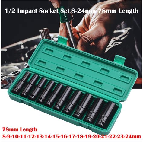 10pcs Impact Socket Set 1 2 Drive Hex 8 24mm Impact Socket Pneumatic Wrench Head Tire Removal
