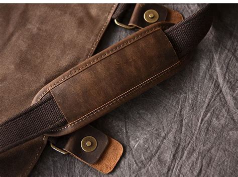 Canvas Leather Mens Large Khaki Side Bag 14 Brown Messenger Bag Shou