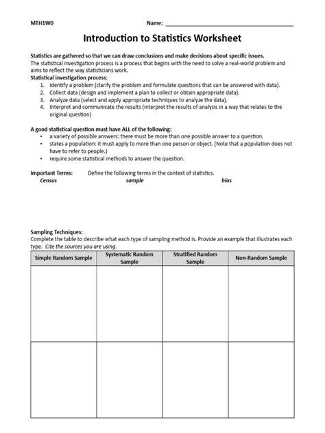 Introduction To Statistics Worksheet Pdf
