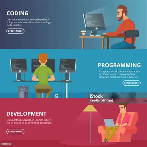 Spanduk Horizontal Dengan Ilustrasi Desainer Dan Programmer Ilustrasi Stok Unduh Gambar