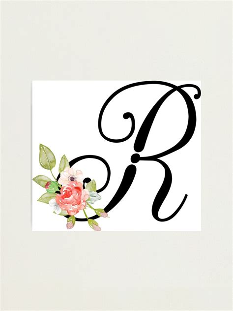 Floral Monogram Fancy Script Letter R Photographic Print By Grafixmom
