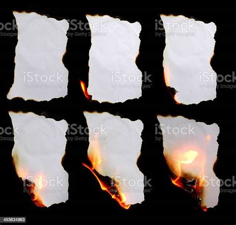 Selembar Kertas Terbakar Dalam Tahap Yang Berbeda Foto Stok Unduh