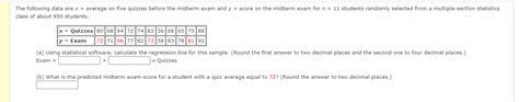 Solved He Following Data Are X Average On Five Quizzes