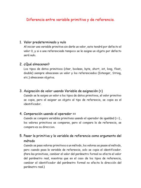 Diferencia Entre Variable Primitiva Y De Referencia Pdf Variable
