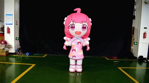 Moving Inflatable Beautiful Pink Girl Cartoon Mascot For Custom