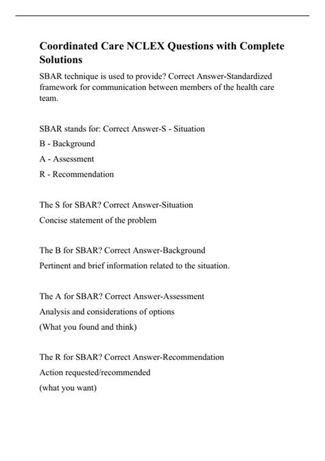 Coordinated Care Nclex Questions With Complete Solutions Nursing