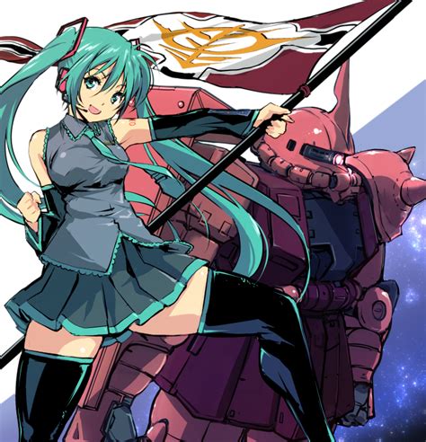 Hatsune Miku And Zaku Ii S Char Custom Vocaloid And 2 More Drawn By