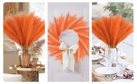 Obbsie 50pcs Burnt Orange Faux Pampas Grass Decor 26