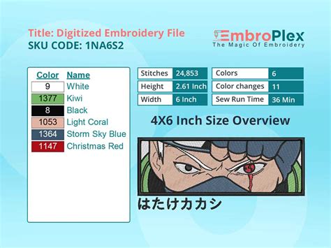 Kakashi Hatake Embroidery Design File For Any Embroidery Machine