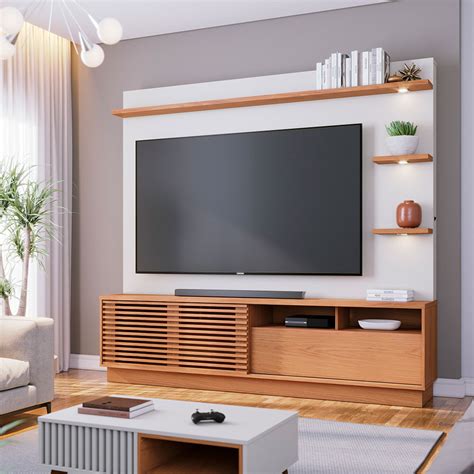 Estante Para Home Theater E Tv Até 70 Polegadas Campeche Freijó E Off White