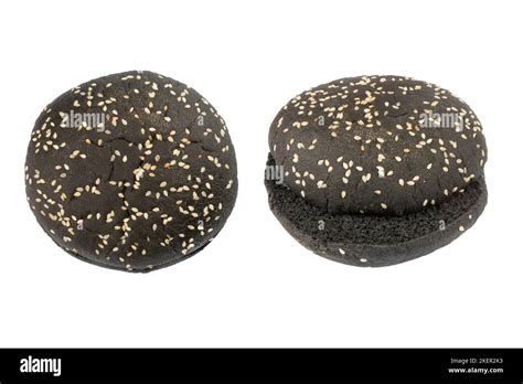 Fresh Black Burger Bun Isolated On White Background With Clipping Path