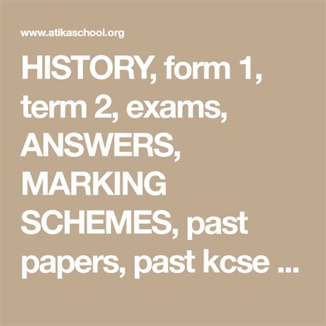 History Form 1 Term 2 Exams Answers Marking Schemes Past Papers