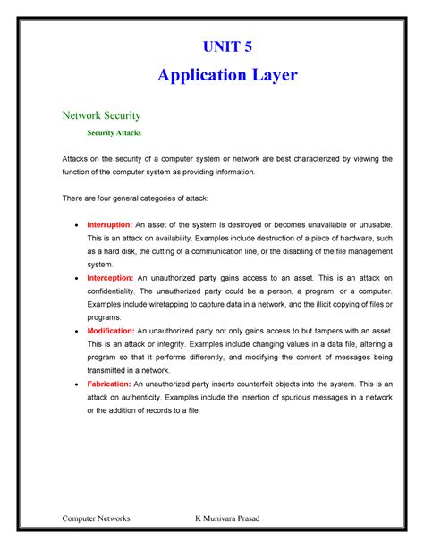 cn u5 computer networks notes unit 5 application layer network security security attacks