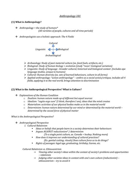 Introduction To Anthropology Lecture Notes Anth 101 Anthropology