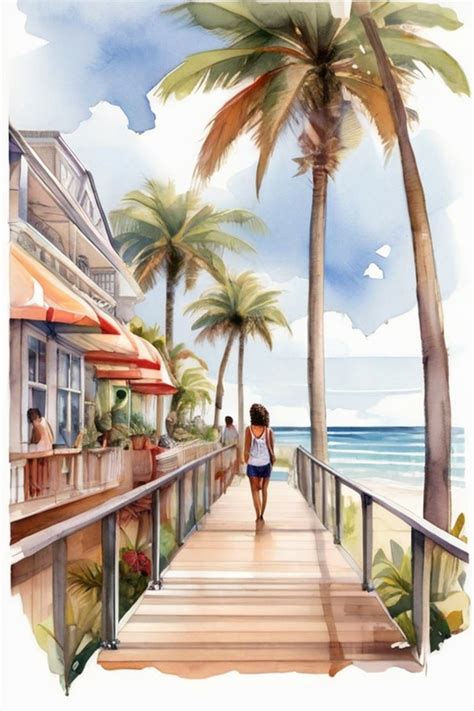 Florida Beach Watercolor Art Free Stock Photo Public Domain Pictures