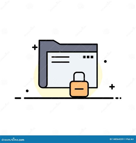 Data Folder Password Protection Secure Business Flat Line Filled Icon Vector Banner Template