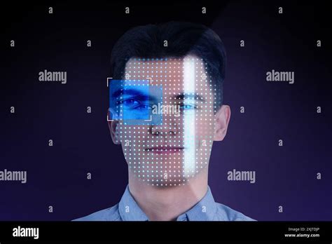 Facial Recognition System Scanning Mans Face For Authentication Stock