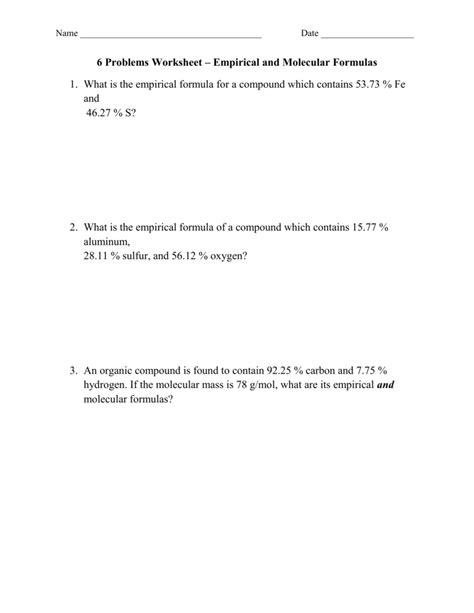 Empirical And Molecular Formulas Worksheet Pro Worksheet