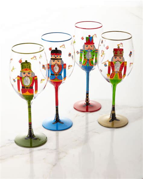 Neiman Marcus Hand Painted Nutcracker Glasses Set Of 4 Christmas