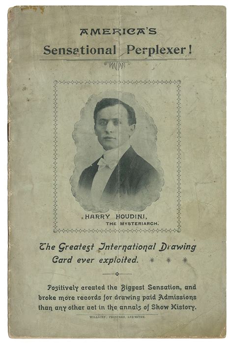 Lot Detail Houdini Harry Erik Weisz 1874 1926 Americas Sensati