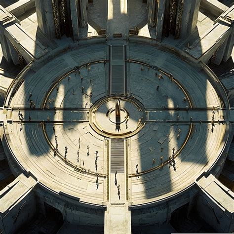 A Circular Structure With People Walking Around Premium Ai Generated