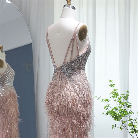 Luxury Beaded Mermaid Feathers Prom Dresses Sexy Spaghetti Straps